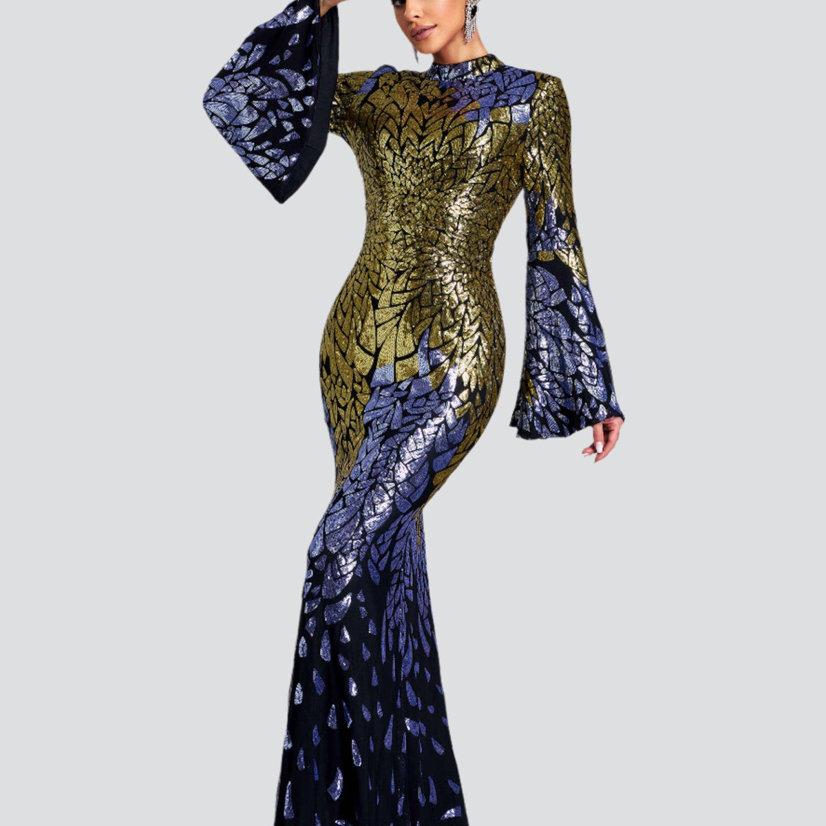 Interesting Bell Sleeve Sequin Dress Photos