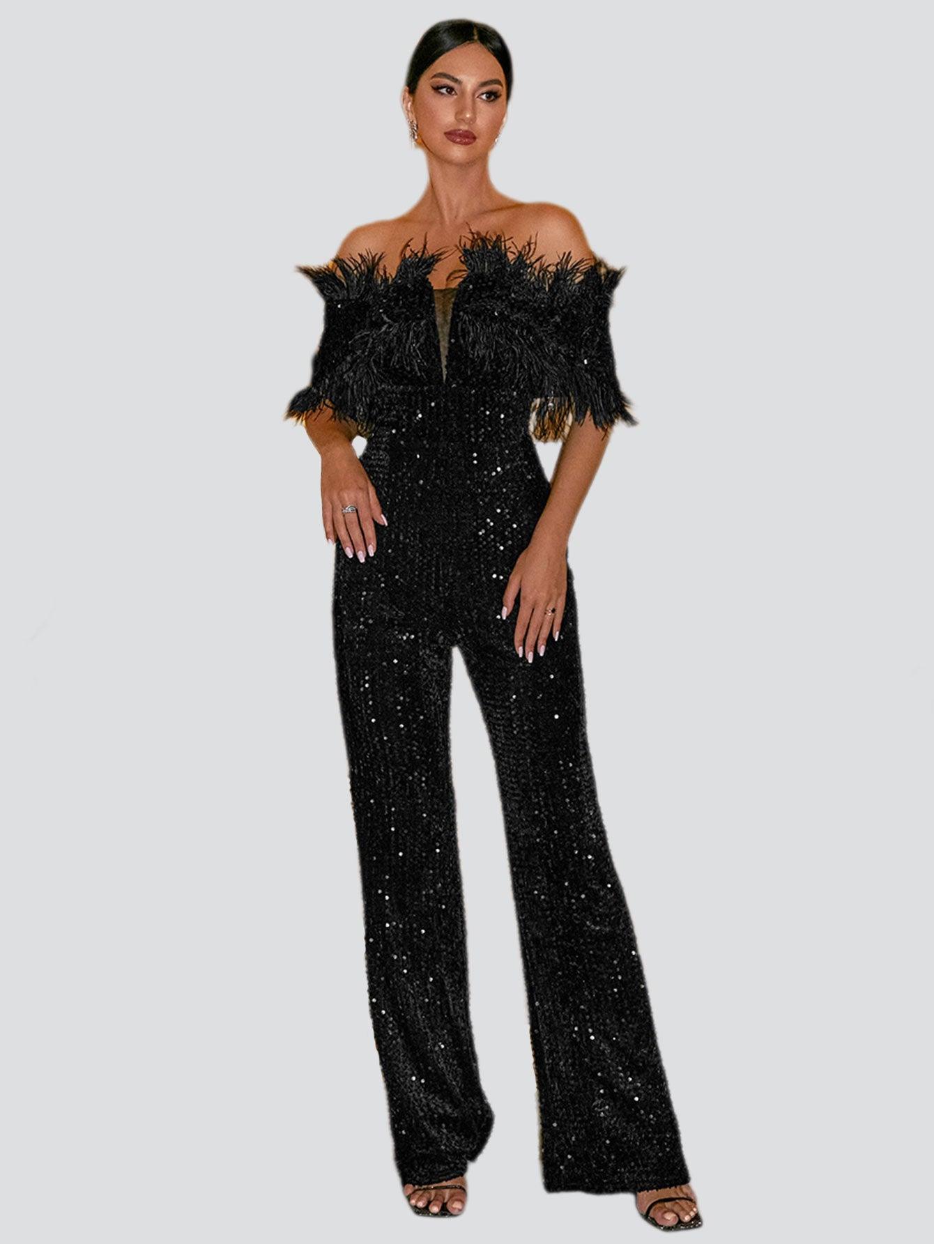 Missord Off Shoulder Feather Jumpsuits Online Sale – MISS ORD