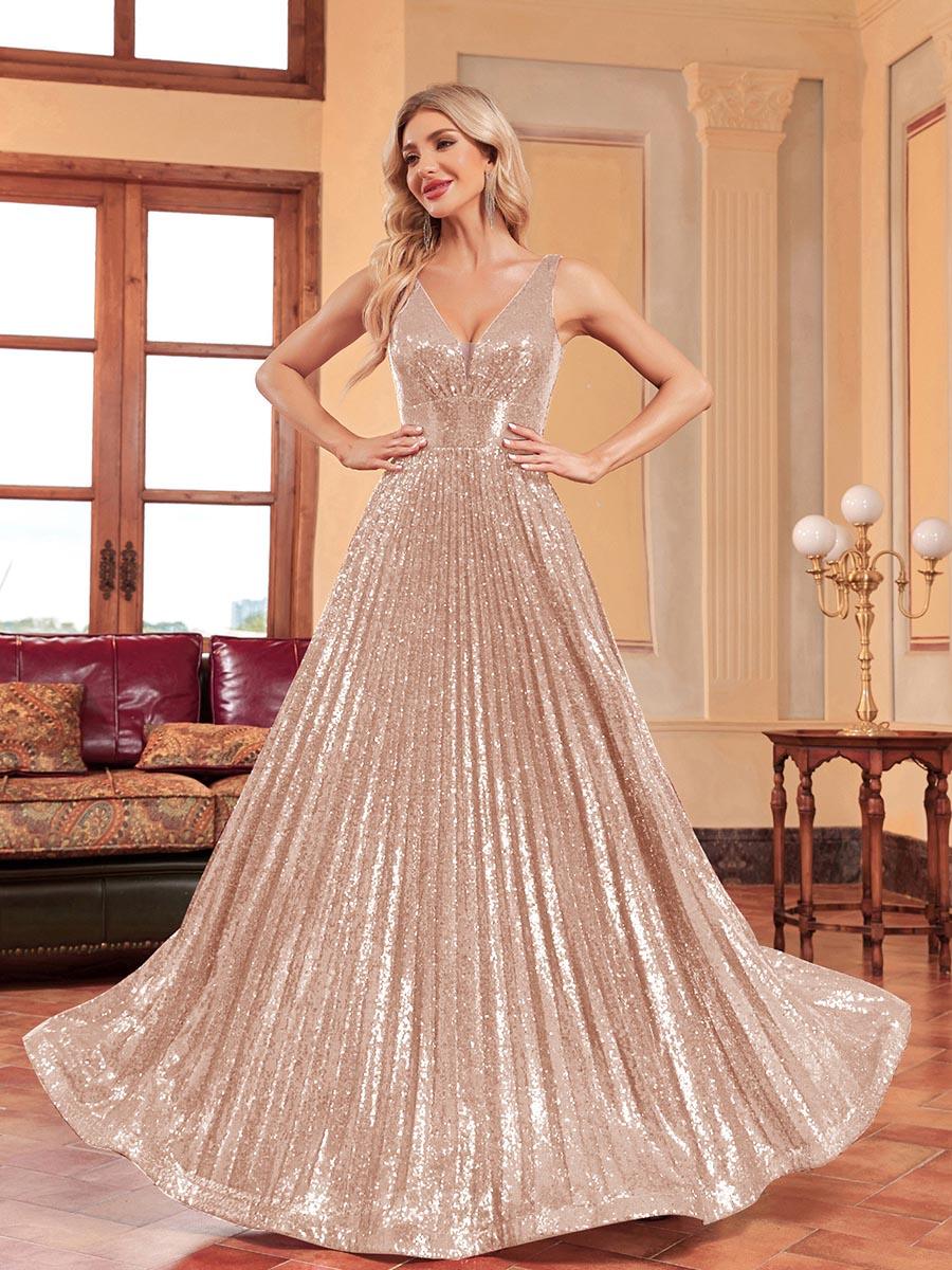Missord Sequin Pleated A-line V-neck Prom Dress MCC1236 Online Sale ...