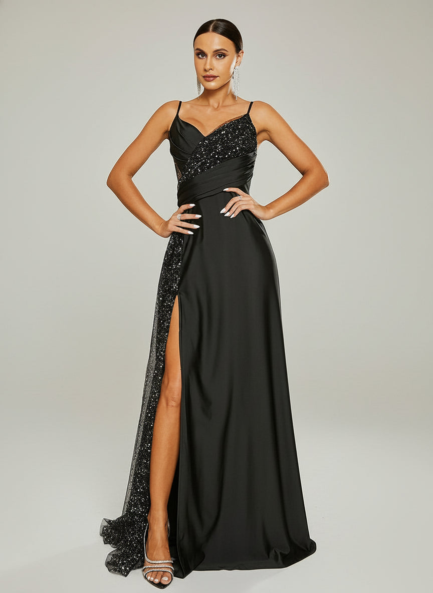 Open Back Wrap Maxi Black Prom Dress RJ10665 - MISS ORD